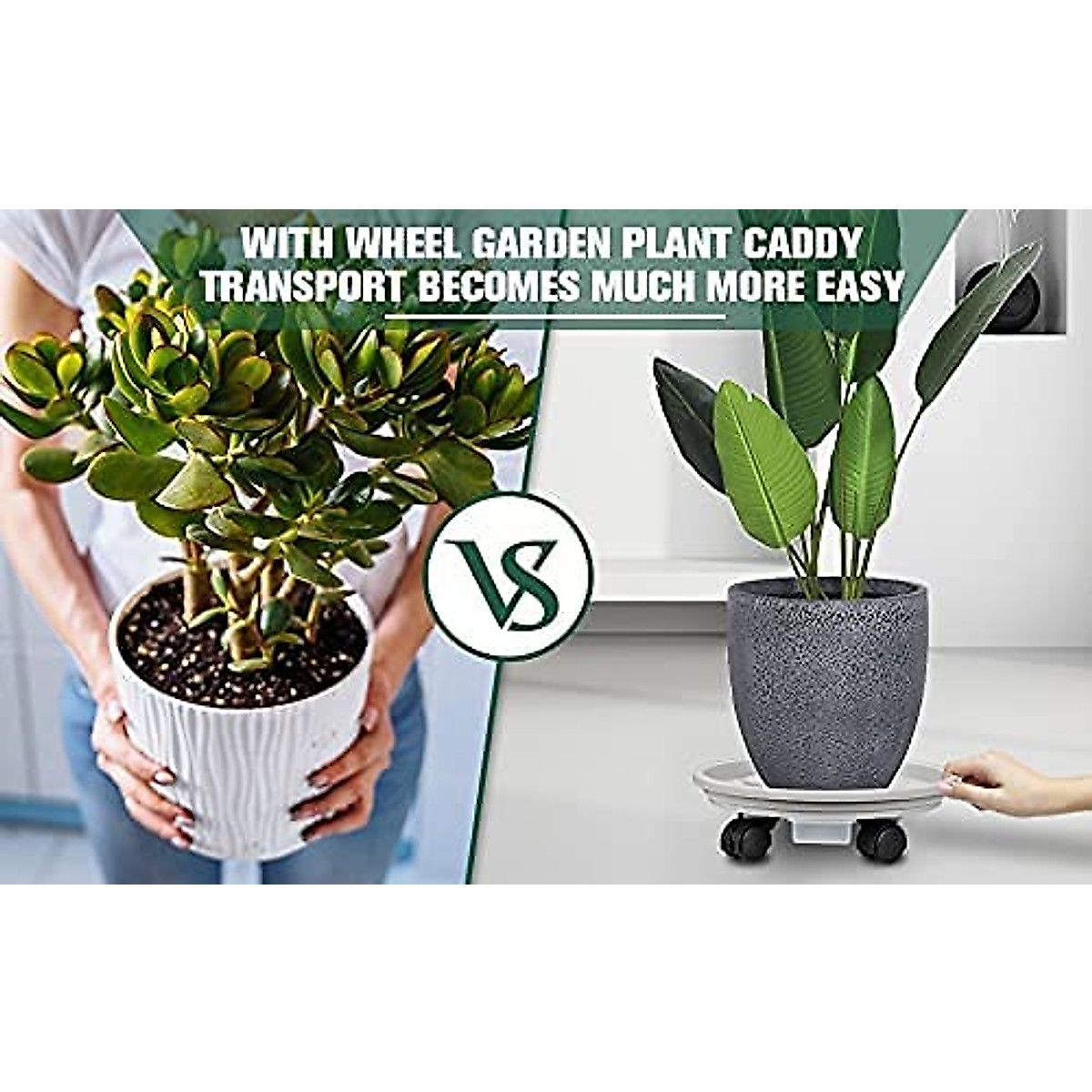 Tongzhi 3pcs 13inch Plant Caddy with Built-in Water Container and 4 Wheels, Garden Rolling Planter Trolley with Wheels, Plant Stand with 2 Lockable Wheels, Load Capacity 130 lbs