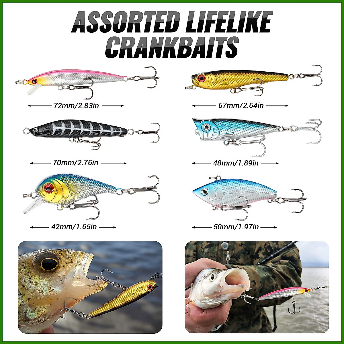 PLUSINNO Fishing Lures Baits Tackle, BEST BASS Fishing Lures Including Crankbaits, Spinnerbaits, Plastic worms, Jigs, Topwater Lures , Tackle Box and More Fishing Gear Lures Kit Set