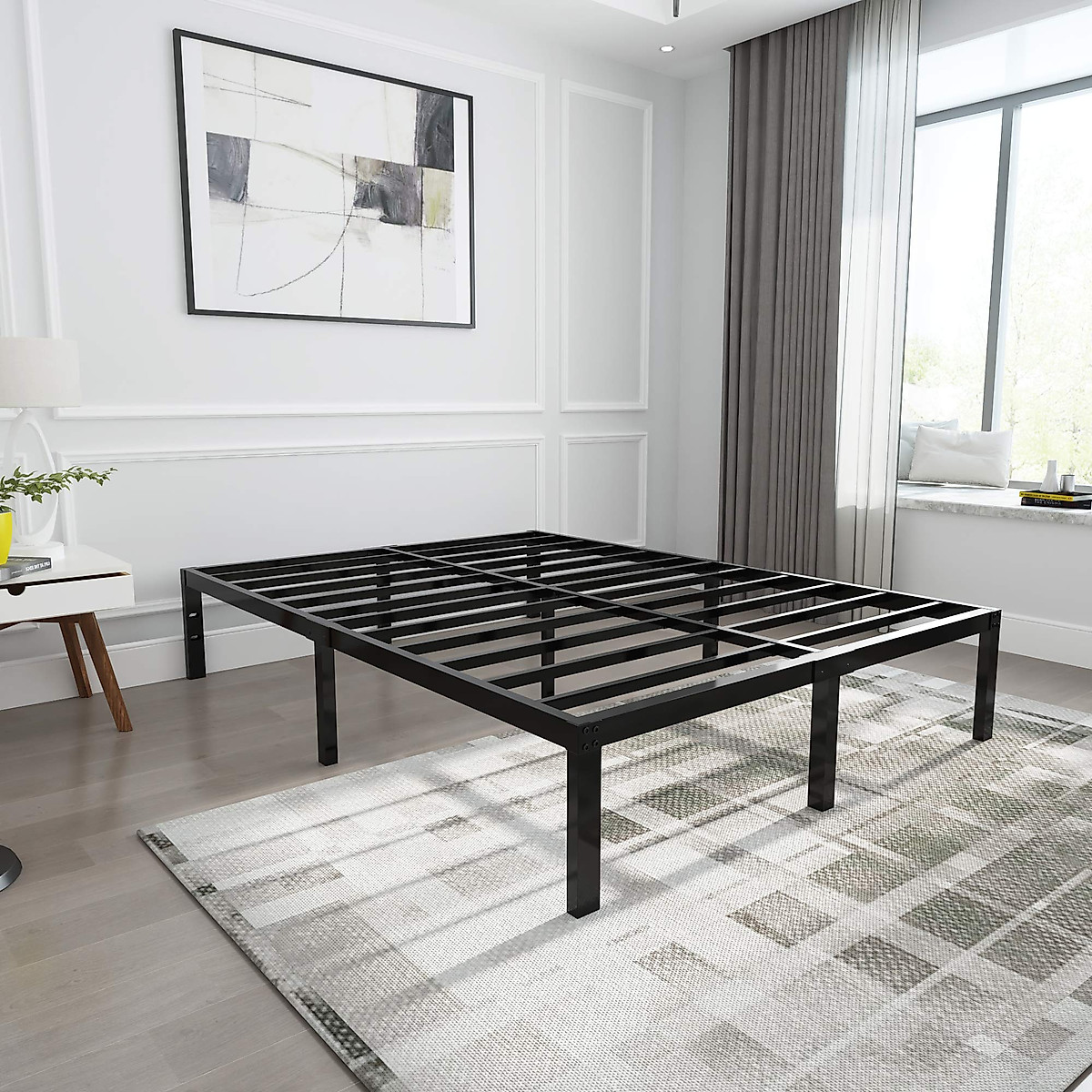 yookare 14 Inch Tall 3500lbs Heavy Duty Metal Bed Frame/with Storage/Mattress Foundation/Steel Slats Platform/Noise Free/No Box Spring Needed,Cal King