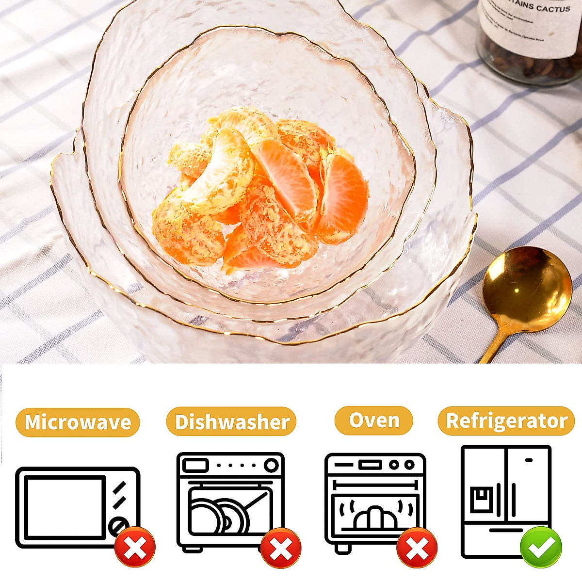 WHJY Glass Salad Bowl Set of 3, Mixing Bowls Decorative Fruit Bowl Serving Bowls for Kitchen,Clear Gold Rimmed Bowl Wide Rim Pasta Bowl