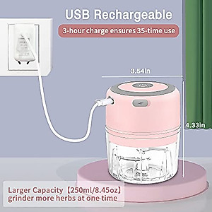 VRUPINZE Electric Herb Grinder - 3.5 Inch Large Grinders for Grinding Dry Fresh Herbs and Spice with Clear Chamber, Portable USB Charge Herb Grinder, Including Clean Brush and Tweezers, Gift Box, Pink