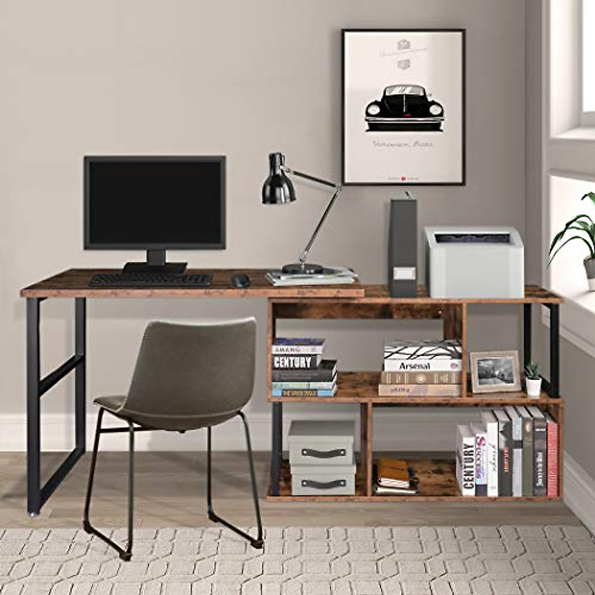 Tektalk Rotatable Corner Table Retro Desk Corner Computer Desk PC Laptop Study Table Workstation Home Office