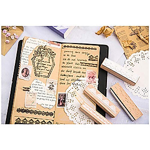 ALIMITOPIA Diary Stamp Set,Wooden Rubber Flower Signet Stamps for Children DIY Scrapbooking Planner Card Making(10pcs,Lace B)