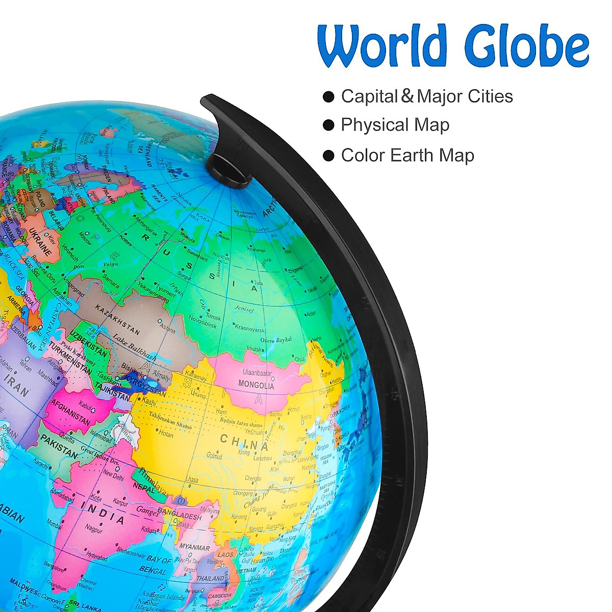 Wizdar 10'' World Globe for Kids Learning, DIY Assemble Educational Rotating World Map Globes Large Size Decorative Earth Children Globe for Classroom Geography Teaching, Desk and Office Decoration