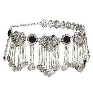 Idealway Vintage Turkish Gypsy Alloy Coin Belly Body Chain Waist Chain Beach Bohemian Festival Body Coin Belt Belly Jewelry for Women … (Body chain black)