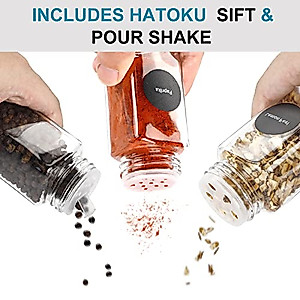 HATOKU Glass Spice Jars 48pcs Empty Square Spice Bottles, 4oz Seasoning Containers with 400 Labels, Spice Containers with Shaker Lids and Silicone Collapsible Funnel, Brush