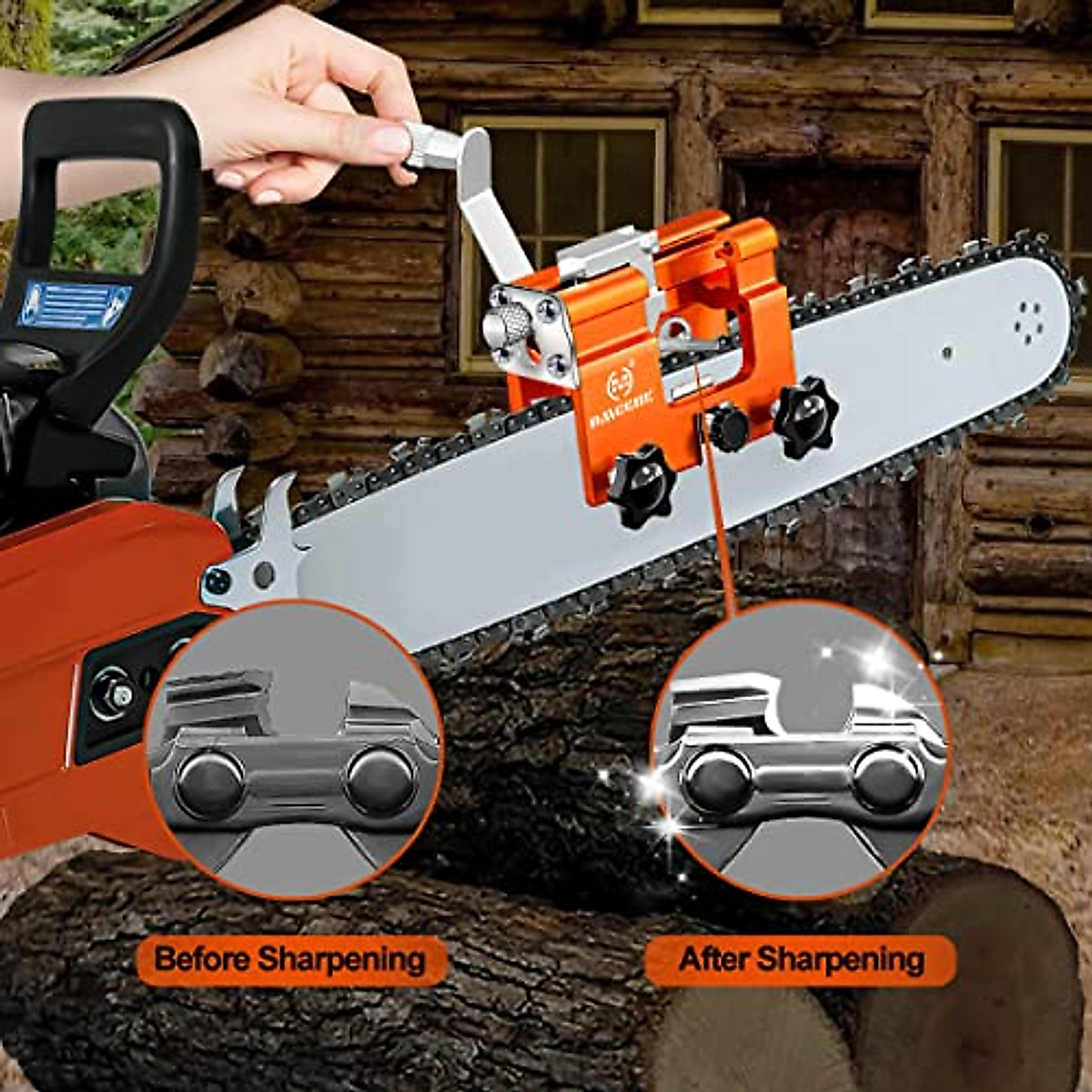 Chainsaw Sharpener Jig Kit, Portable Chainsaw Sharpening Tool with Burr Grinding Stone & Cleaning Brush, Manual Chain Saw Blade Sharpener Attachment for Chain/Electric Saw, Lumberjack, Garden Worker