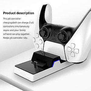 SLAJOY PS5 Controller Charger Station with Fast Charging AC Adapter 5V/3A, Dual Controller Charging Stand for Playstation 5, Docking Station Replacement for DualSense Charging Station G