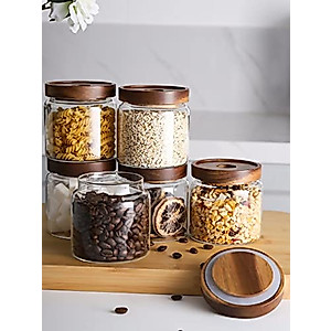Kanwone Glass Storage Jars Set of 6, 17 Ounce Airtight Food Storage Containers with Bamboo lids, Clear Glass Canisters for Pantry, kitchen, Flour, Sugar, Tea, Coffee, Snack, Spice and Herbs