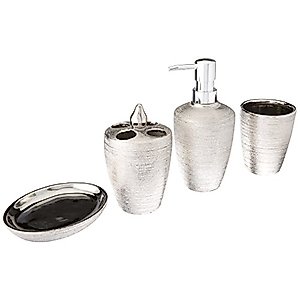 Silver Shimmer Bath Accessory Set 3.25x3.25x7.12”