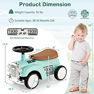 Costzon 3 in 1 Push and Ride Racer for Kids, Sliding Car, Walker & Ride On Toy, Robot Cartoon Pushing Cart w/Sound, Light, Backrest, Safe Brake, Storage Seat, Gift for Toddler Boys & Girls (Orange)