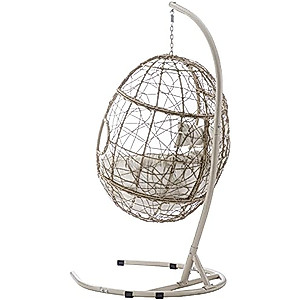 Crosley Furniture KO70230LB Cleo Indoor/Outdoor Wicker Hanging Egg Chair with Stand, Light Brown with Sand Cushions