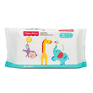 Fisher Price Baby Wipes Unscented, Hypoallergenic, Water Baby Diaper Wipes for Newborn and Sensitive Skin - Resealable Top - 80 Count (Pack of 6) - 480 wipes