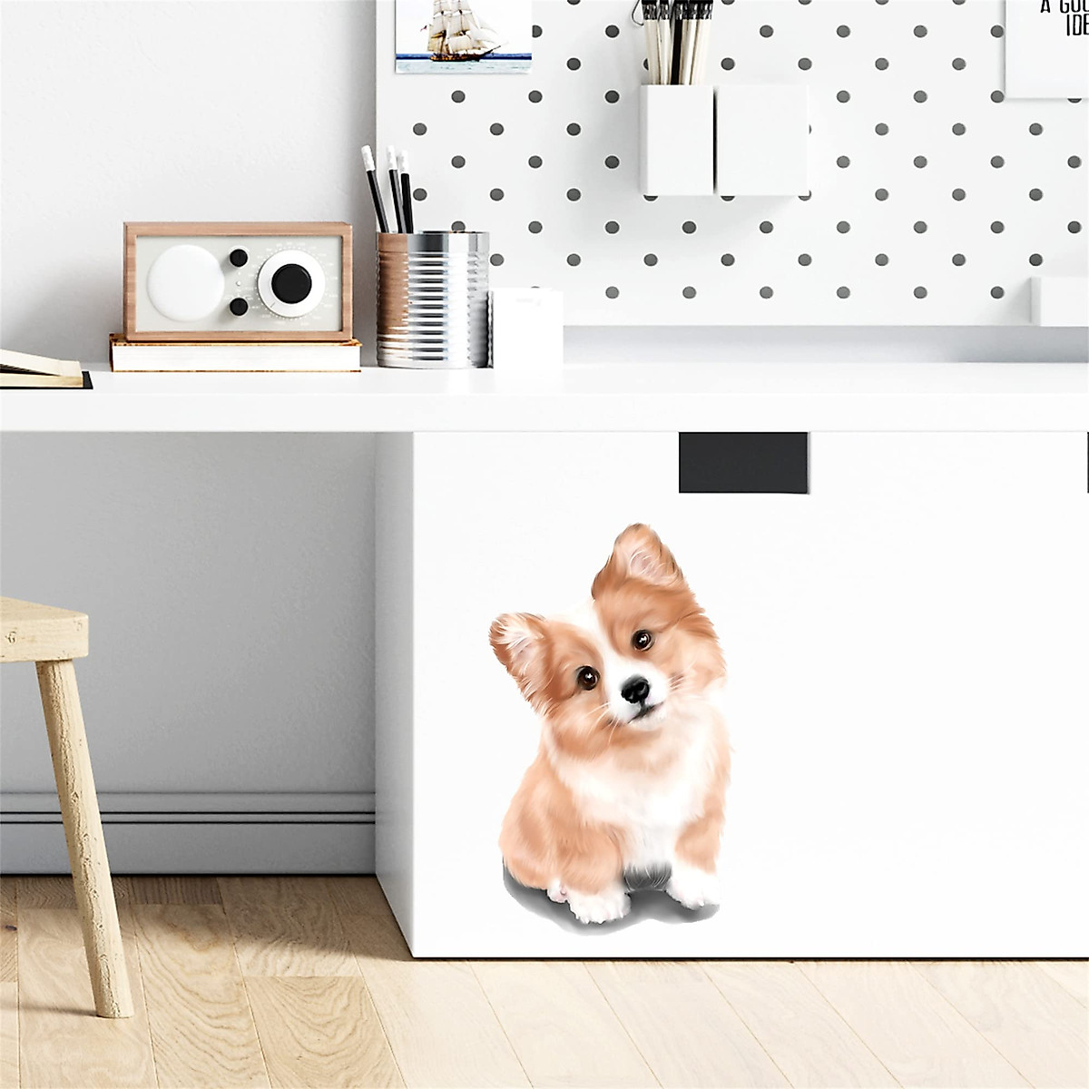 RoyoLam Cute Corgi Dog Wall Decal Nursery Animal Wall Sticker Removable Peel and Stick Waterproof Wall Art Decor Stickers for Kids Baby Classroom Preschool Living Room Playing Room Bedroom School