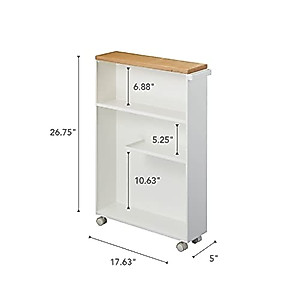 Yamazaki Home Rolling Slim Bathroom Utility Cart with Handle - Storage Shelf Narrow Organizer Rack Steel One Size White