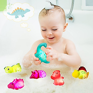 Vanmor 6 Packs Light Up Dinosaur Bath Toys for Toddlers, Floating Pool Bathtub Toys for Preschool Kids, Shower Water Baby Bath Sets for Child Infant Boy Girl in Bathroom Christmas Birthday Easter