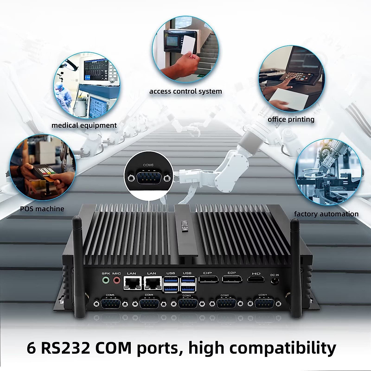Mini Desktop Computer, Core i7-8550U, 32GB DDR4 RAM 1TB SSD, 4K@60Hz Triple Display HDMI, DP, EDP, Dual Gigabit Ethernet, 4USB2.0, 4USB3.0, 6RS232 COM, LPT port, Dual Band WiFi, Bluetooth4.2, Win11