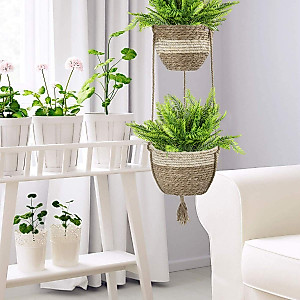 Rinlong 6Pcs Artificial Boston Fern Greenery Fake Plants Outdoor UV Resistant Plants Faux Fern for Outdoors Hanging Planter Decor