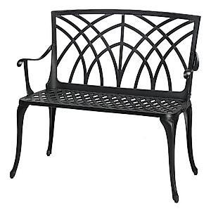 Outvita Outdoor Cast Aluminium Bench, 38" Garden Bench Anti-Rust Weather Resistant Patio Bench Orchid Pattern Bench for Front Porch, Backyard, Lawn
