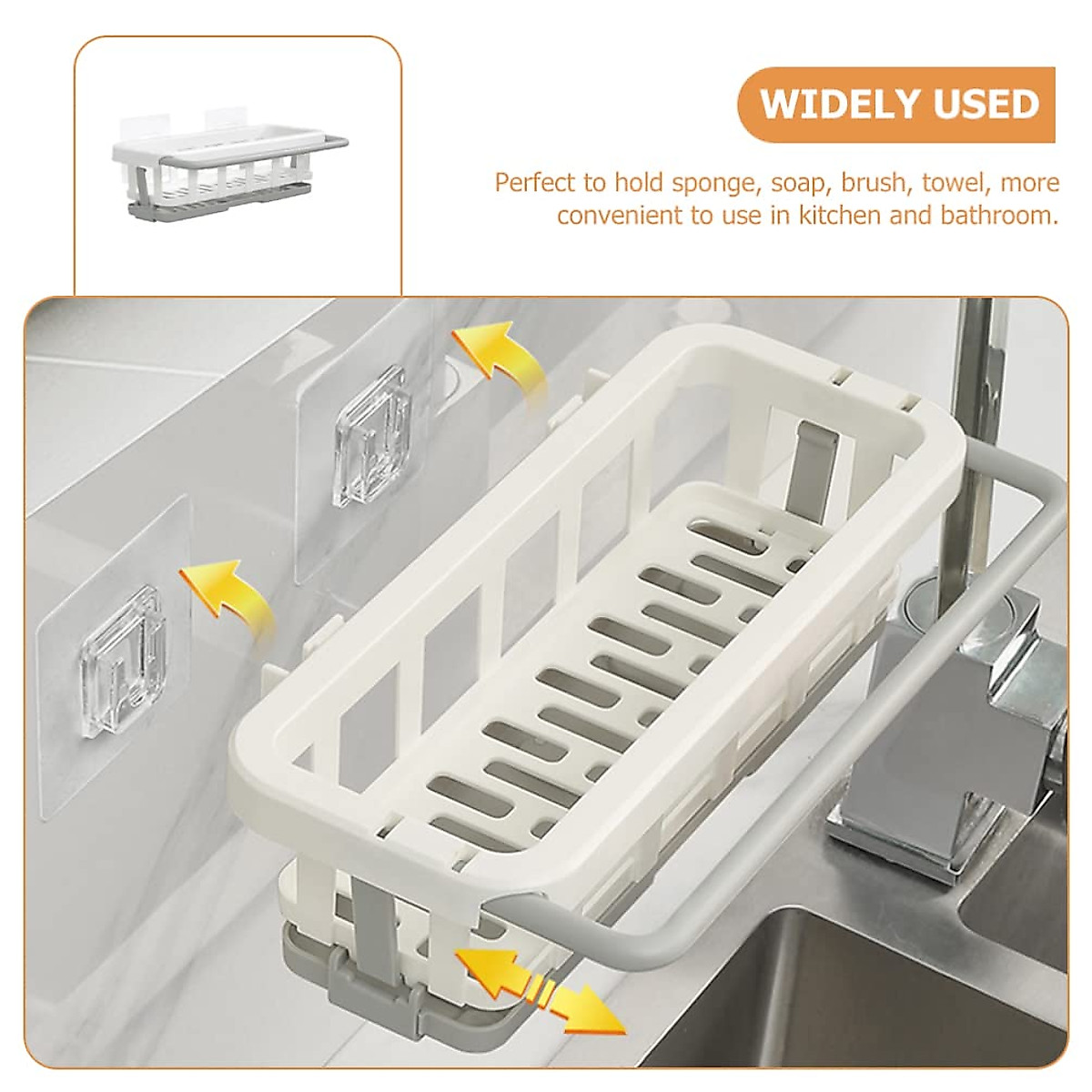 LIFKOME Kitchen Sink Caddy Plastic Retractable Sponge Holder Wall Mount Dish Cloth Hanger Hanging Sink Organizer Rack Basket Soap Rack Brush Holder