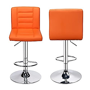 Leopard Bar Stools Set of 2, Modern Adjustable Bar Stool with Back, Straight Line Swivel Barstool - Orange