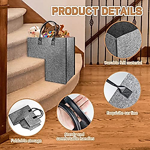 SMFANLIN 2Pcs Foldable L-Shape Stair Basket Organizer, Folding Fabric Staircase Storage Organizer with Faux Leather Handles, Large Stair Tidy Basket Bin for Laundry, Toys, Household Items