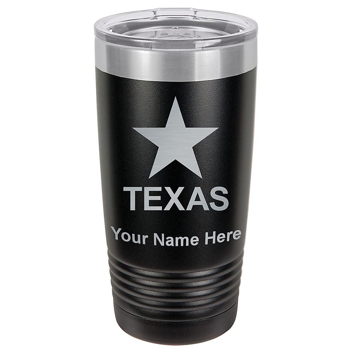 LaserGram 20oz Vacuum Insulated Tumbler Mug, Flag of Texas, Personalized Engraving Included (Black)