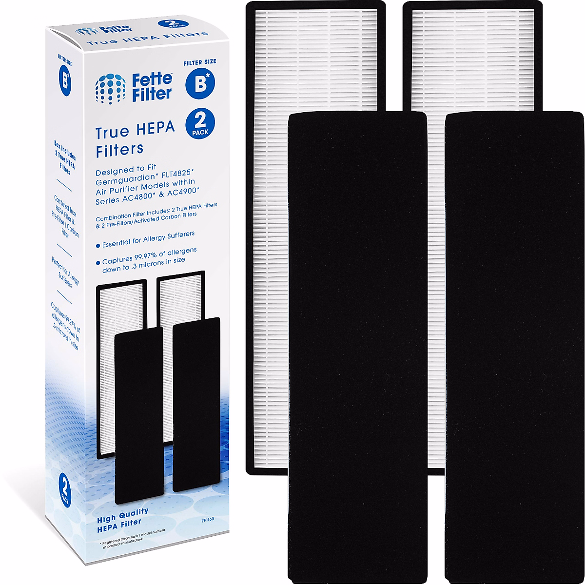 FLT4825 True HEPA H13 Filter B Compatible with GermGuardian Air Purifier AC4300BPTCA AC4900CA AC4820 AC4825 AC4870 AC4825DLX AC4850PT CDAP4500BCA CDAP4500WCA AP2200CA BLACK+DECKER BXAP148. 2-Pack