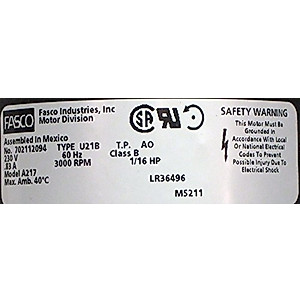 Fasco A217 3.3" Frame Shaded Pole OEM Replacement Specific Purpose Blower with Ball Bearing, 1/16HP, 3000rpm, 230V, 60Hz, 0.83 amps