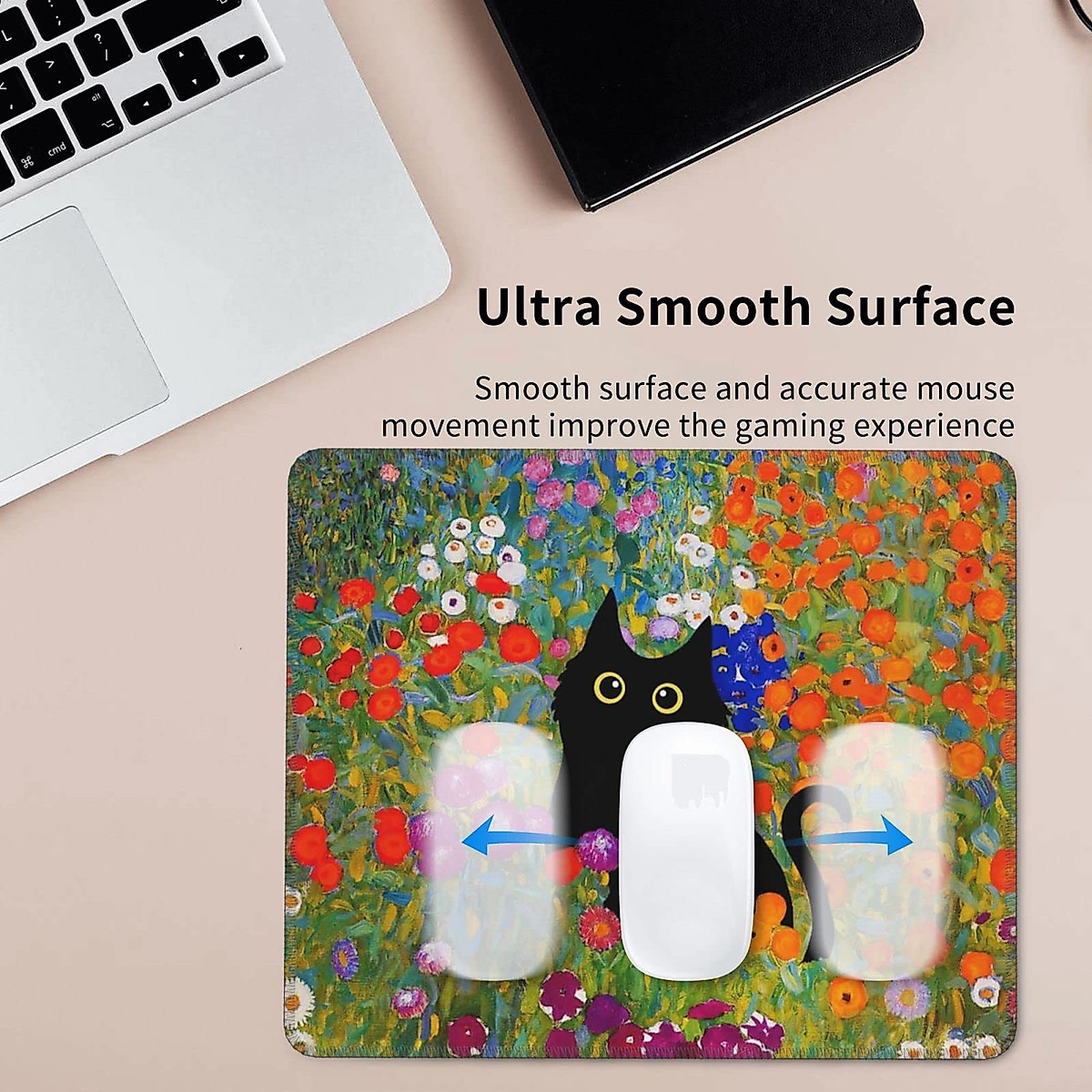 Black Cat Mouse Pad, Cute Anime Mouse Pad for Wireless Mouse, Rectangle Waterproof Mousepad for Desk with Non-Slip Rubber Base, Suitable for Home & Office, 9.5 x 7.9 Inch