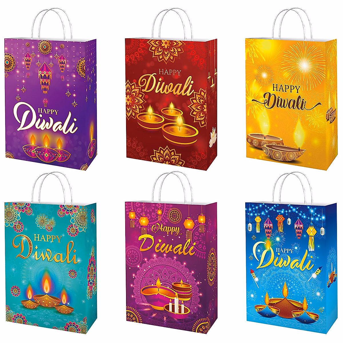 HABDJILTY 18 PCS Diwali Gift Bags Diwali Favors Bags with Handle Diwali Paper Treat Bags for Indian Diwali Party Decoration Supplies
