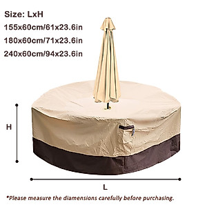 Patio Table Chair Set Cover with Umbrella Hole SUNSURE Round Waterproof Bathtub Cover Water-Resistant Outdoor Furniture Cover Oval Veranda Garden Table Covers (71x23.6in)