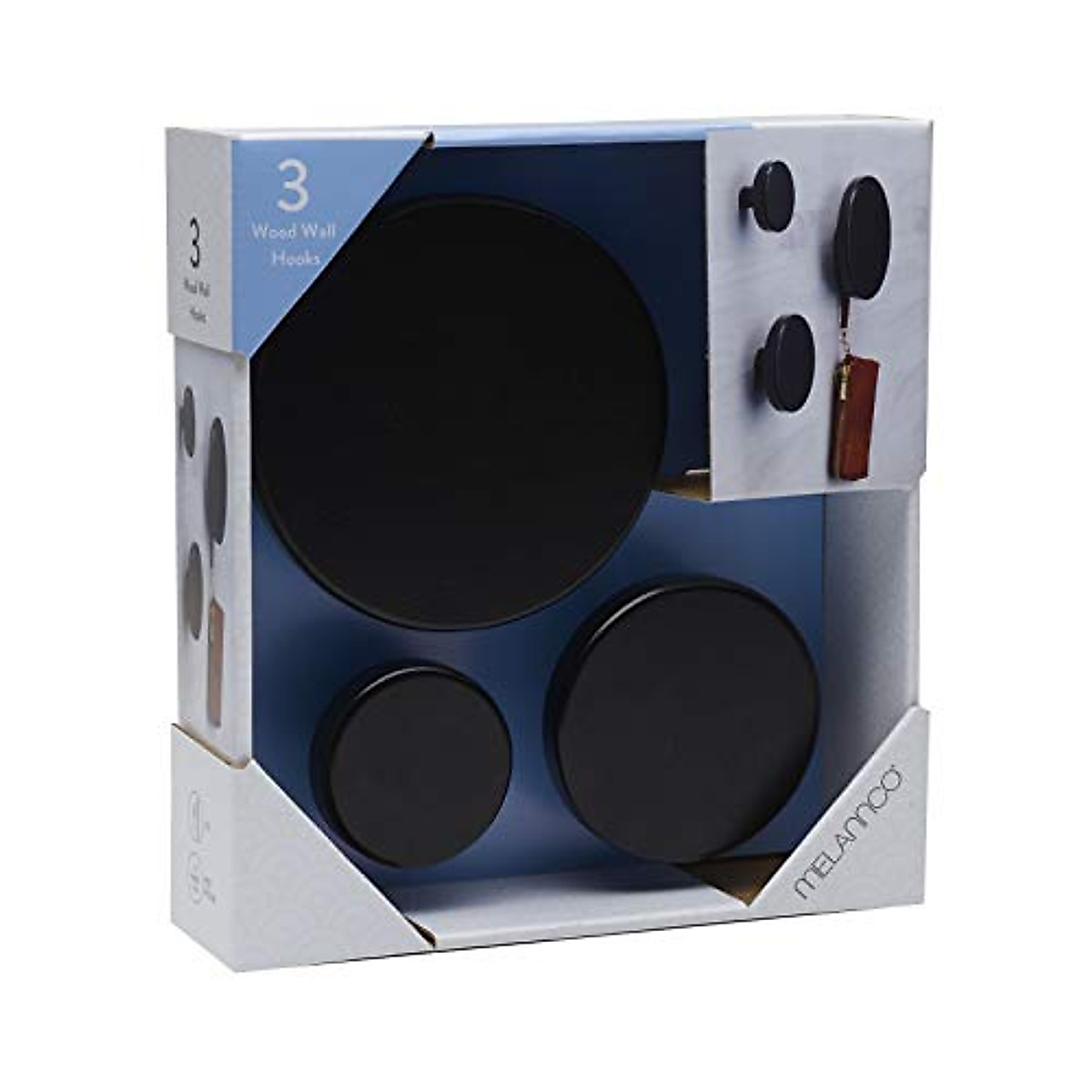 MELANNCO Round MDF Wall Hook, Set of 3, Black