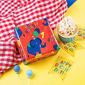 RUSPEPA Birthday Wrapping Paper Sheets with 1 Year Old Birthday Elephant Pattern Great for Birthday Gift Wrap, 6 Fold on Sheets Each Set, 27 inches x 19 inches, Age 1