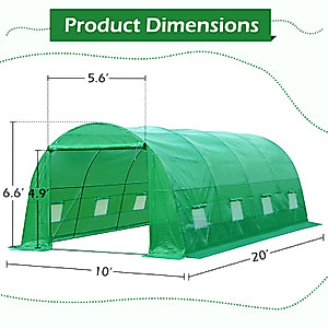EROMMY 20' x 10' x 7' Greenhouse Large Gardening Plant Hot House Portable Walking in Tunnel Tent, Green House for Outside Winter Heavy-Duty with Reinforced Frame & 8 Screen Windows, Green
