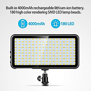 ENEGON 4000mAh Rechargeable Mountable Bicolor LED Video Light with Mini Panel for Professional DSLR Cameras | Photo Video Lighting Long Battery Life | Fits iPhone, Sony, Canon, Nikon, Fuji, Panasonic