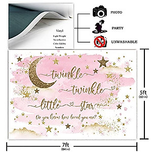 Avezano Twinkle Twinkle Little Star Backdrop for Girl Gold and Pink Twinkle Boy Baby Shower Party Decorations Photography Background Gold Stars and Moon Baby Shower Party Photoshoot Backdrops (7x5ft)