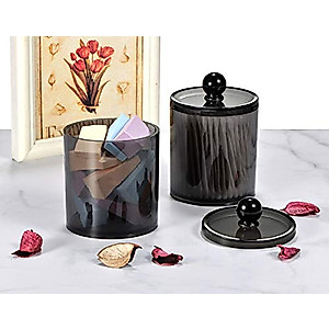 6 Pack of 12 Oz. Qtip Dispenser Apothecary Jars Bathroom with Labels - Qtip Holder Storage Canister Clear Plastic Acrylic Jar for Cotton Ball,Cotton Swab,Cotton Rounds,Floss Picks, Hair Clips (Black)