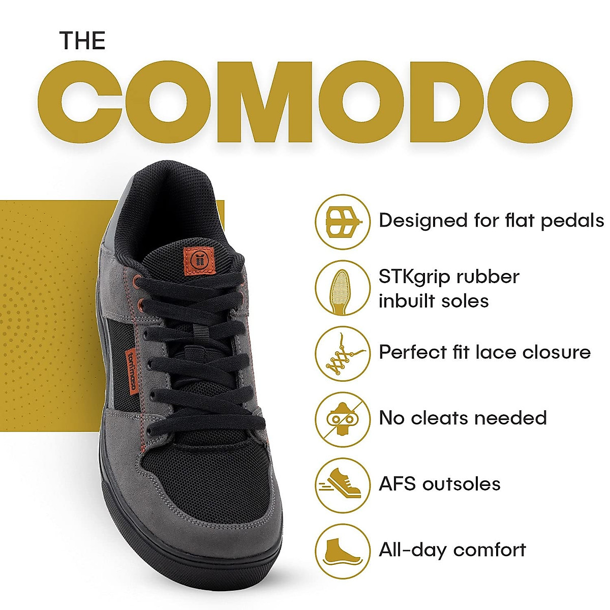 Tommaso Comodo Mountain Bike Shoes Men with Sticky Sole, Casual Style Flat Pedal MTB Gravel Mens Commuting Cycling Shoes for Men, Mens Shoes, Pro Enduro MTB Shoe MTB Shoes for Men Flat - Grey - 41