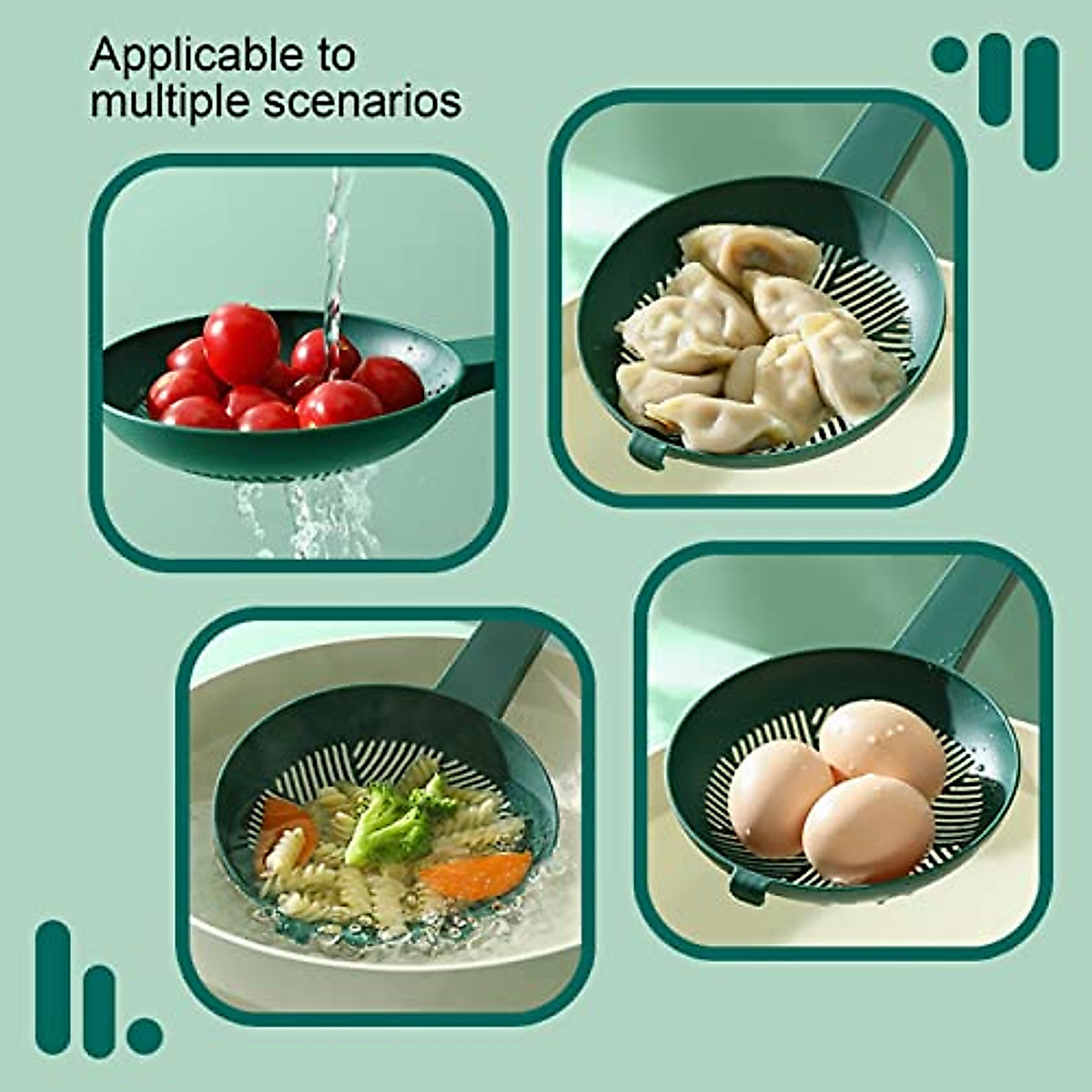 Worparsen Strainer Ladle Plastic Good Grip Colander Spoon Draining Flexible Green