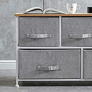4HOMART Drawer Dresser Closet with 5 Easy Pull Fabric Drawers Organizer Unit Storage with Sturdy Steel Frame Wood Top for Bedroom Hallway Entryway Use
