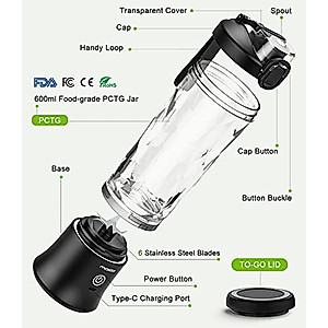 ＭoKo Portable Blender, 270 Watt Personal Blender for Shakes and Smoothies,21OZ Personal Blender USB Rechargeable with 6 Blades, BRA Free, Smoothie Blender for Kitchen Sports Travel and Outdoors,Black