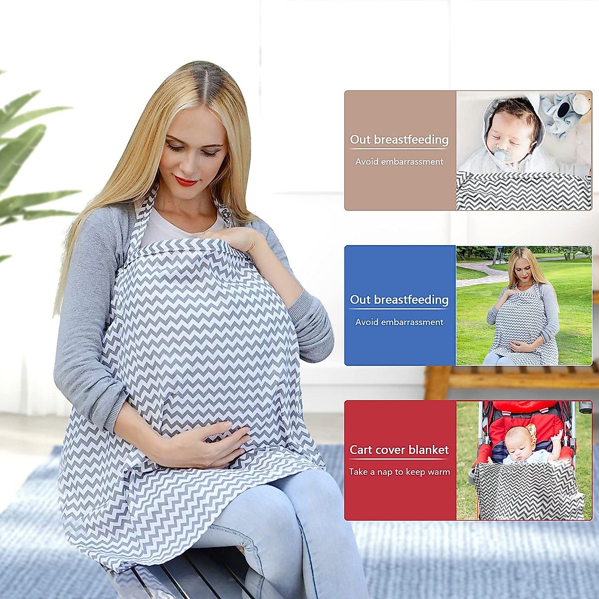 Nursing Cover, Breastfeeding Cover with Matching Pouch, Baby Car Seat Cover, Car Seat Canopy, Soft Breastfeeding Cotton for Baby with No See Through Cotton for Mother Nursing Apron for Breastfeeding