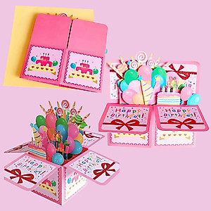 Get Your Merch 3D Popup Happy Birthday Card, Ideal for Sharing a Birthday, Sending a Congratulations, Greeting Card with Envelope and Unique Design- Pink