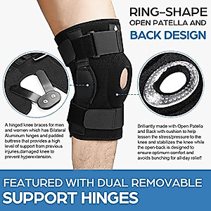NEENCA Hinged Knee Brace, Compression Knee Support Brace for Men & Women, Open Patella Knee Wrap for Knee Pain, Swollen,Meniscus Tear,ACL,PCL,MCL,Joint Pain Relief, Injury Recovery.