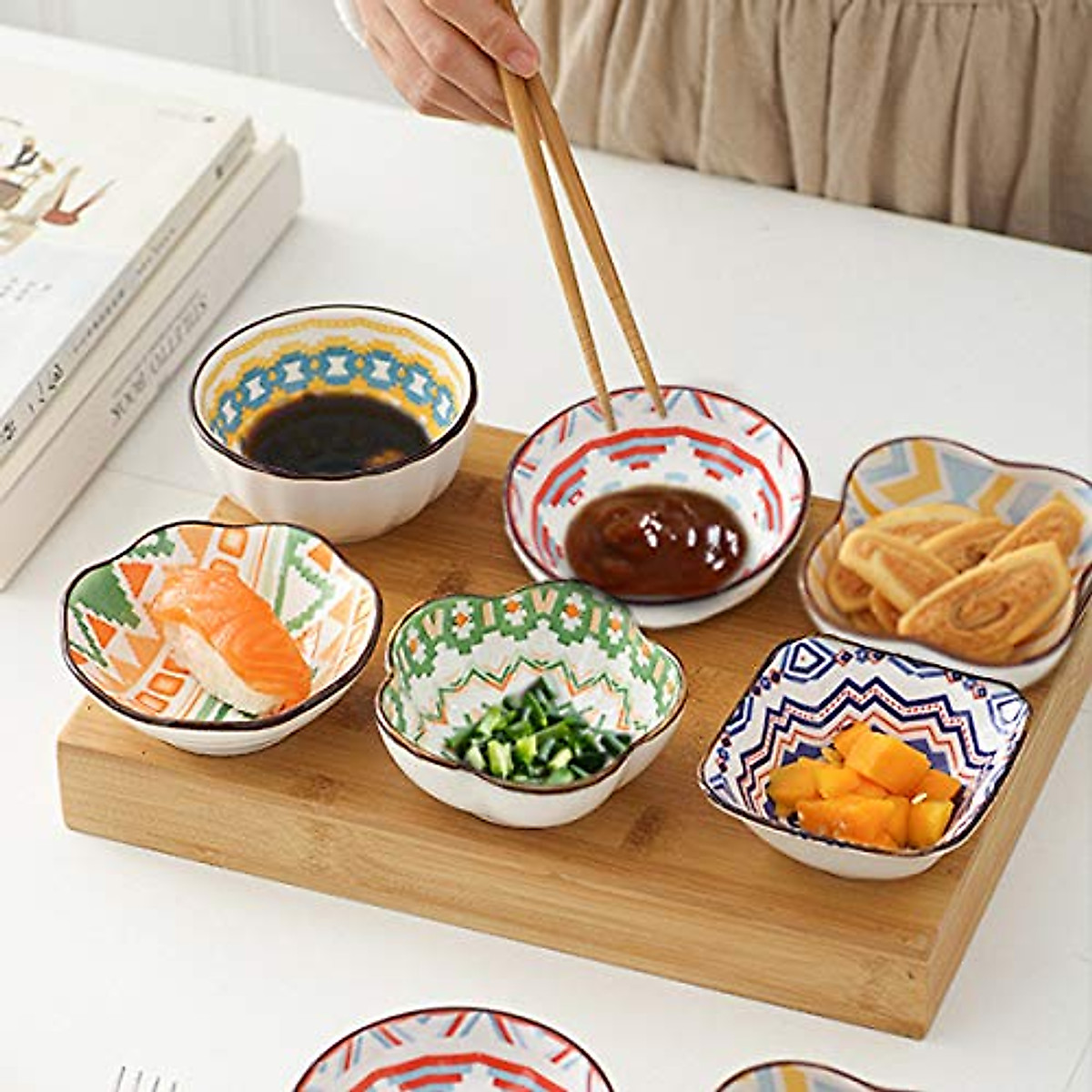 RareCi Soy Sauce Dish, Dipping Bowls Sets of 6, 1.2 Oz Porcelain Dip Serving Bowls & Bowl, Small Bowls for Side Dishes, Sushi, Sauce, Ingredient, Mini Tiny Bowls(Mixed)