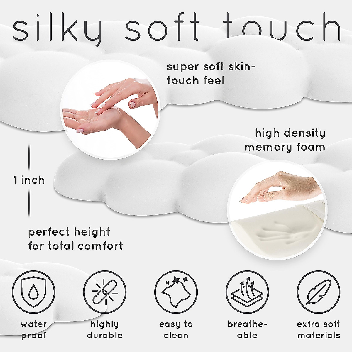 Create-ables Qloud Cloud Wrist Rest Keyboard Wrist Rest for Computer Keyboard Pad, Cloud Keyboard Wrist Rest, Wrist Pad for Keyboard, Memory Foam, Non Slip Base, Comes with Mouse Pad - White