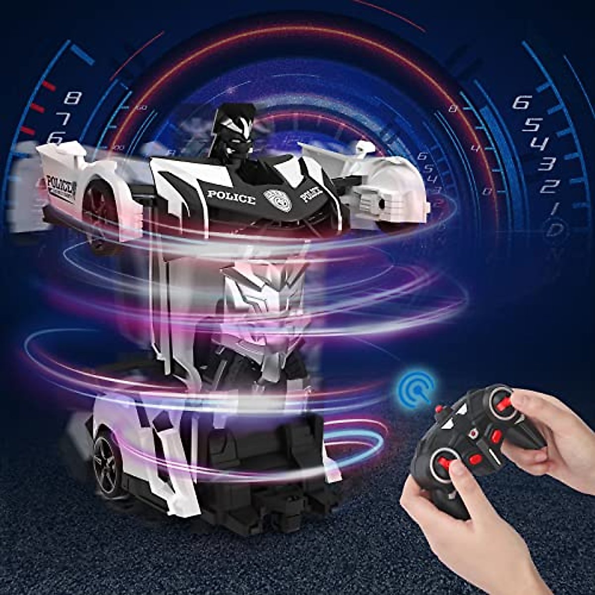 BLUEJAY Transform Rc Cars for Boys 4-7 8-12, 2.4Ghz 1:18 Scale Remote Control Car Transforming Robot, One-Button Deformation 360° Rotation and Drift Car Toy Gifts for Boys 3-5 (White)