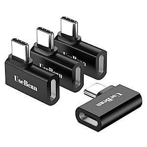 UseBean USB-C 90 Degree Adapter 4Pack, USB C Right Angle Adapter, 100W 20Gbps 4K Video, USBC Male to Female USBC L Shape Adapter, for iPhone 16, MacBook, ROG Ally, Steam Deck, Switch, Galaxy S25