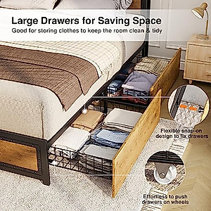 Gizoon Queen Bed Frame with Storage Headboard, 15 Iron Slats, Solid and Stable, Large Underbed Storage, No Box Spring Needed, Easy Assembly